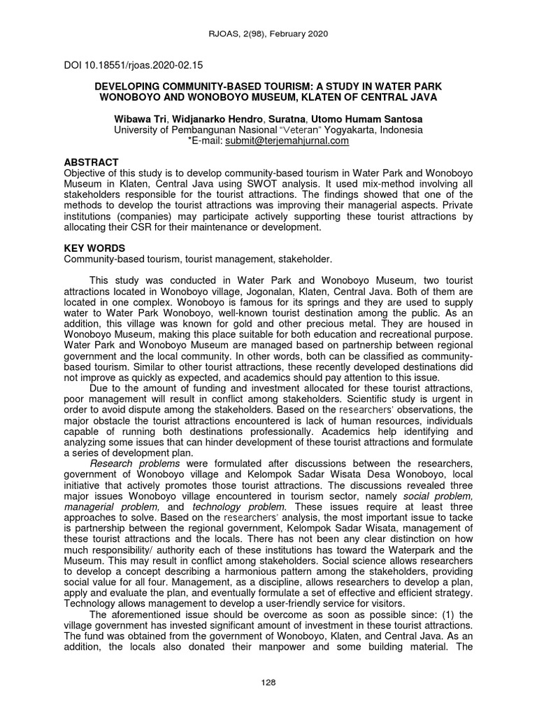 Developing Community-Based Tourism A Study in Wate | PDF | Strategic ...