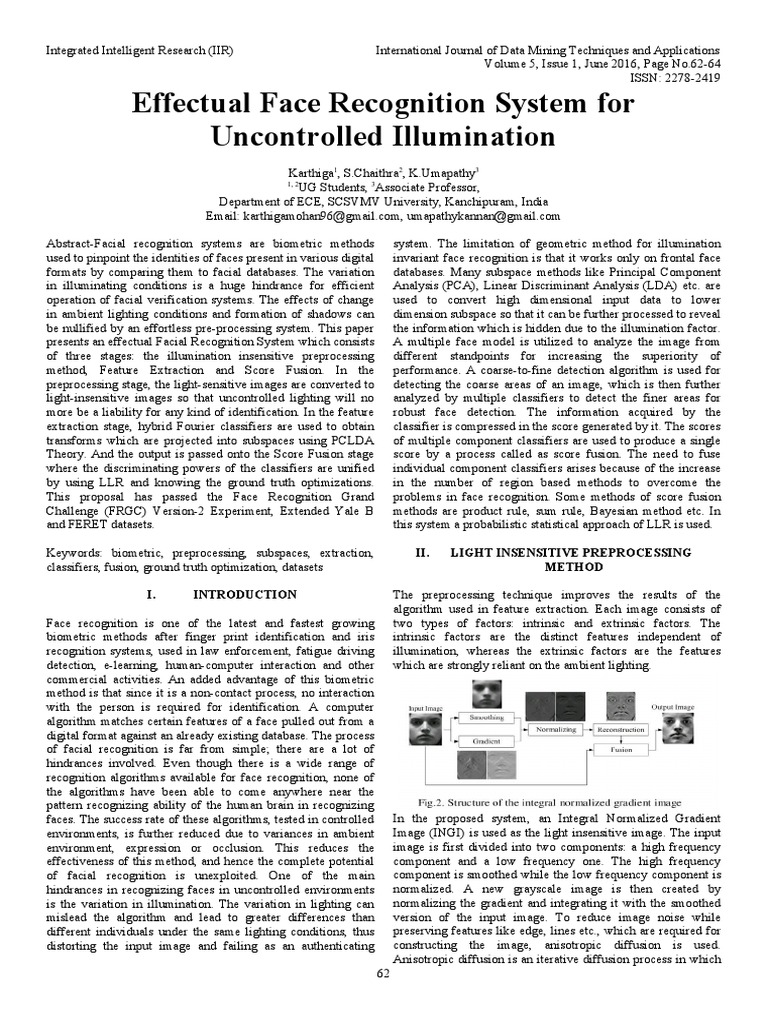 Effectual Face Recognition System For Uncontrolled Illumination | PDF | Statistical ...