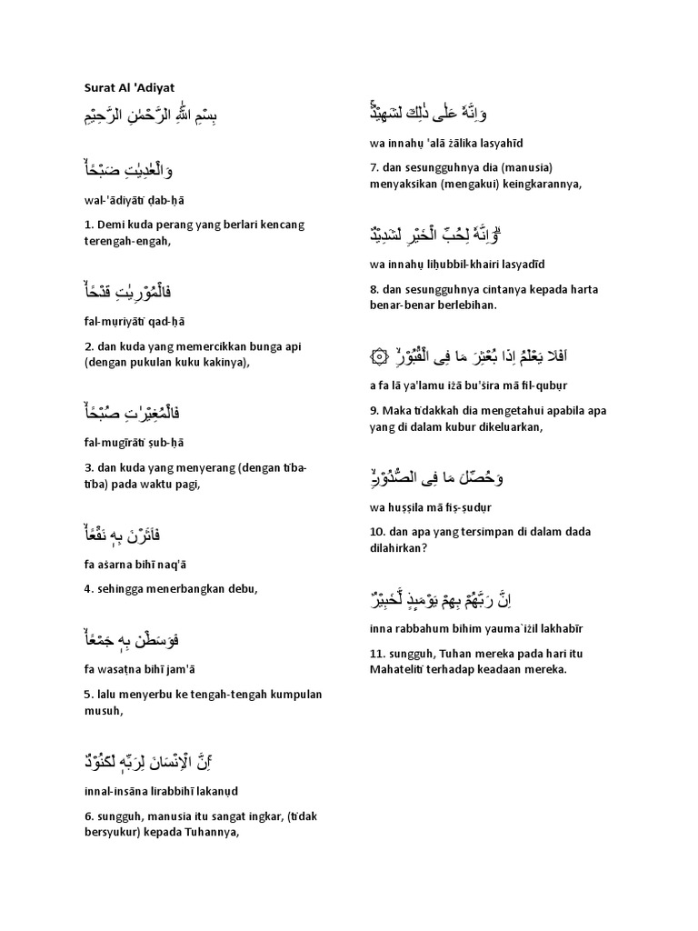 Surat Al Adiyat Dan Artinya | PDF
