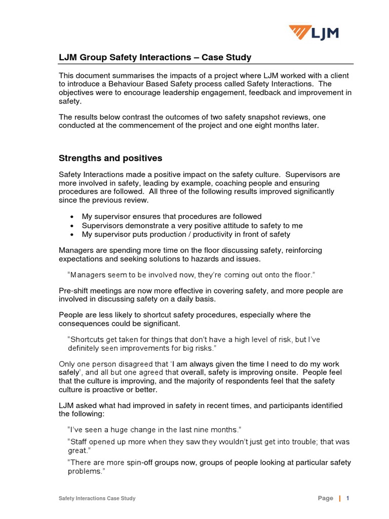 Safety Engagement Success Story | PDF | Safety | Risk