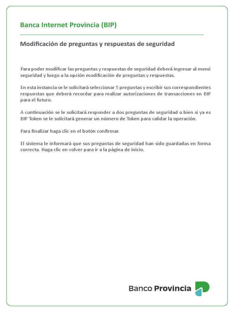 Cambiar preguntas de seguridad BIP | PDF
