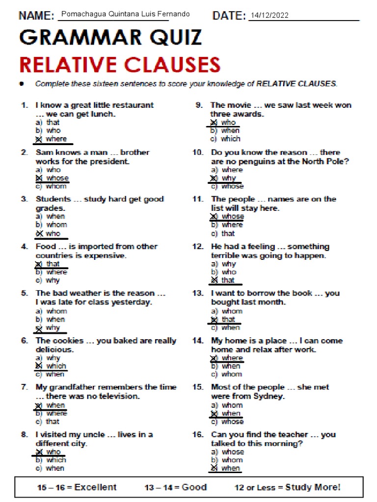 Relative Clauses Exercises | PDF