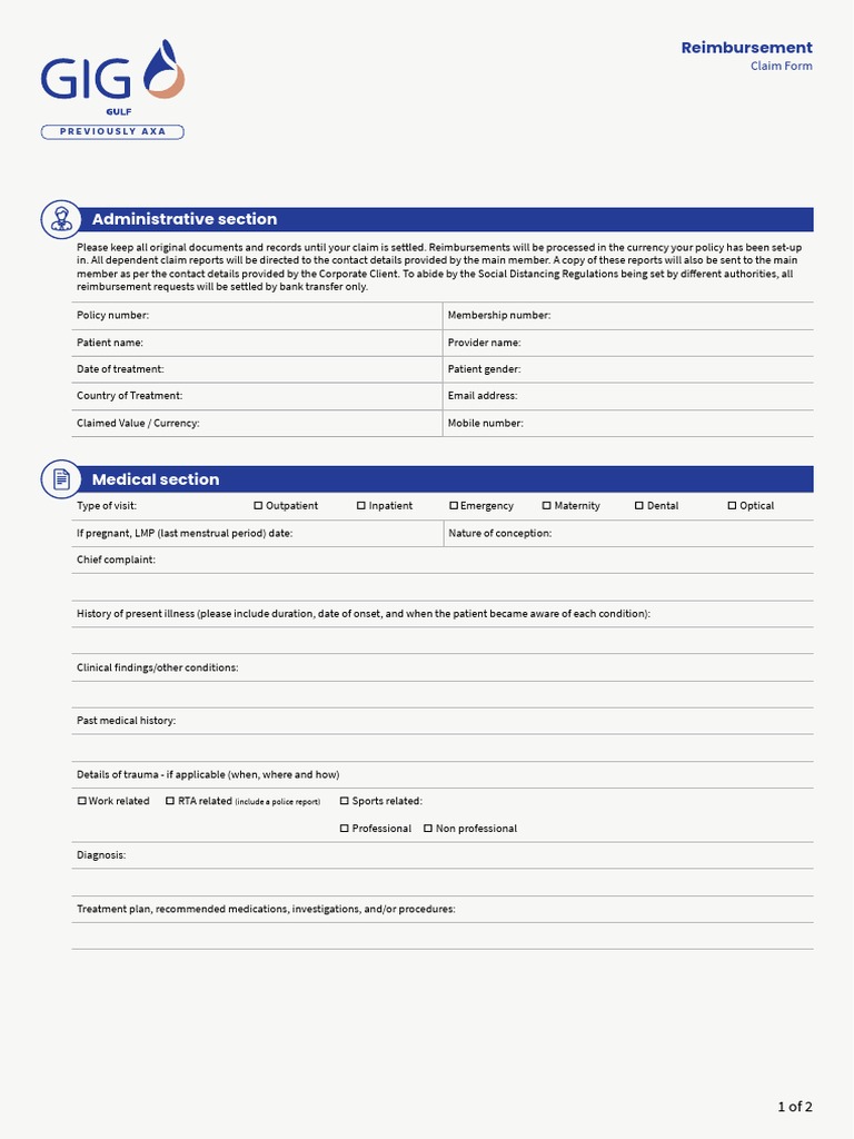 Reimbursement Claim Form | PDF | Patient | Bahrain