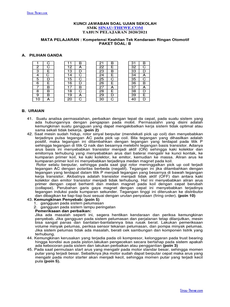 Format Kunci Jawaban Paket B - 2020 | PDF