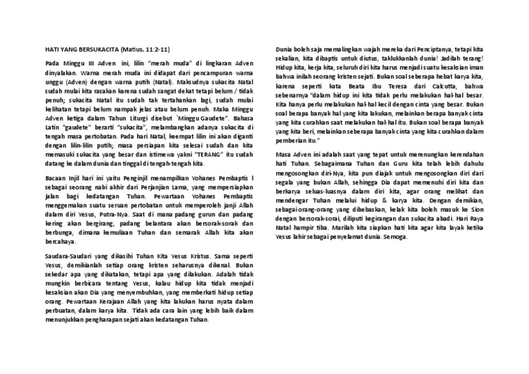 Hati Yang Berseri Dengan Sukacita | PDF