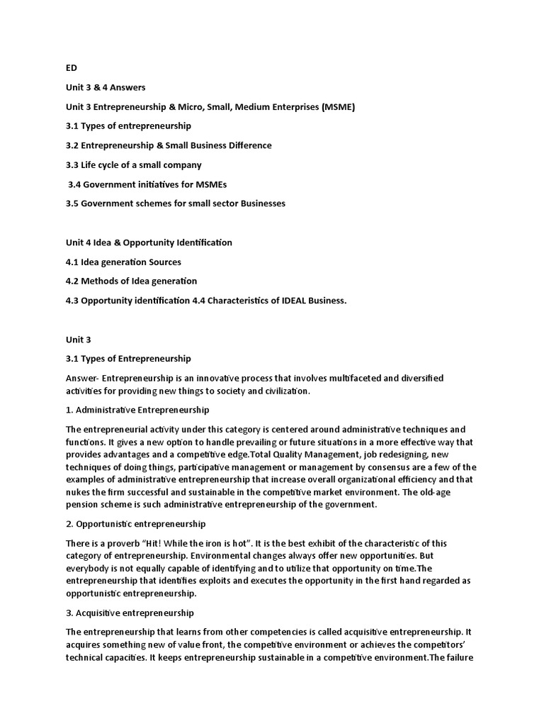 ED Answers (Unit 3 & 4) | PDF | Entrepreneurship | Market (Economics)