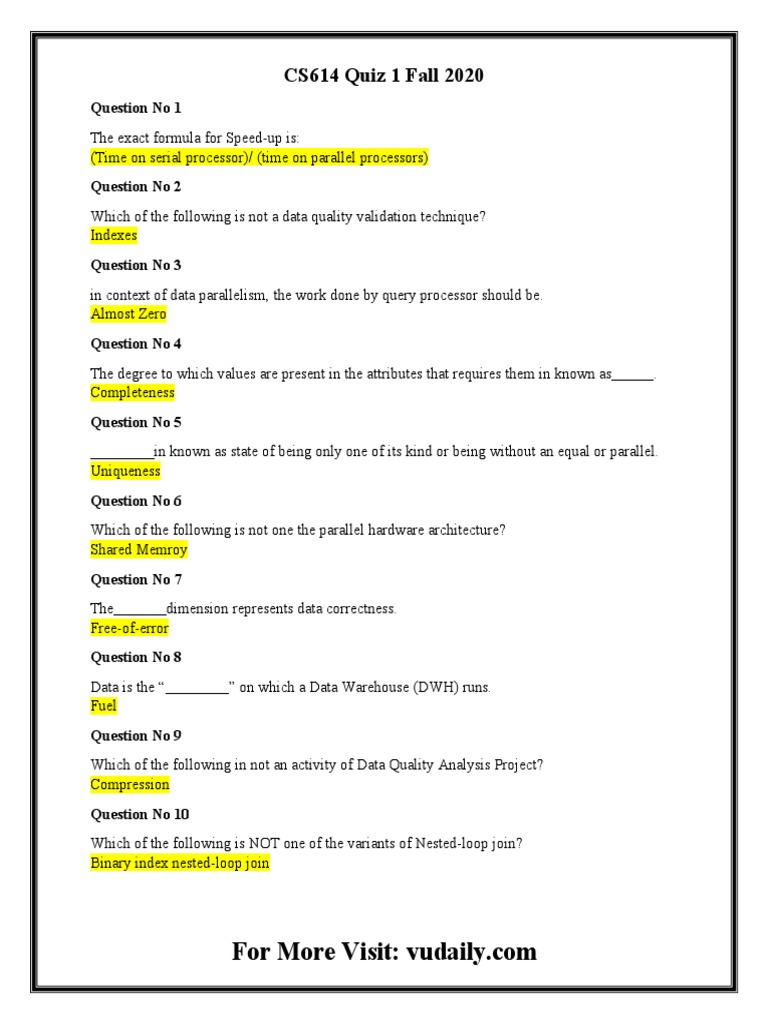 CS614 Quiz 1 Solution Fall 2021 | PDF