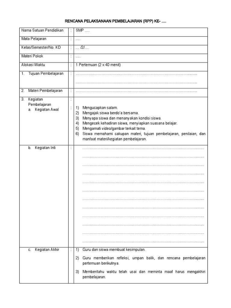 RPP 1 Lembar Kosong | PDF