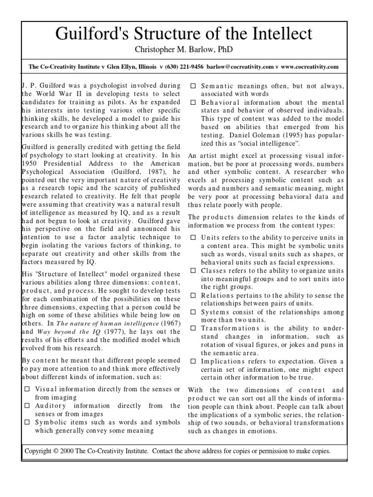 Guilford Structure of Intellect Model | PDF | Creativity | Intelligence ...
