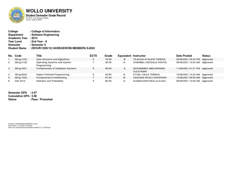 Wollo University: P.O. Box. 1145, Dessie, Ethiopia Tel No.: (033 ...