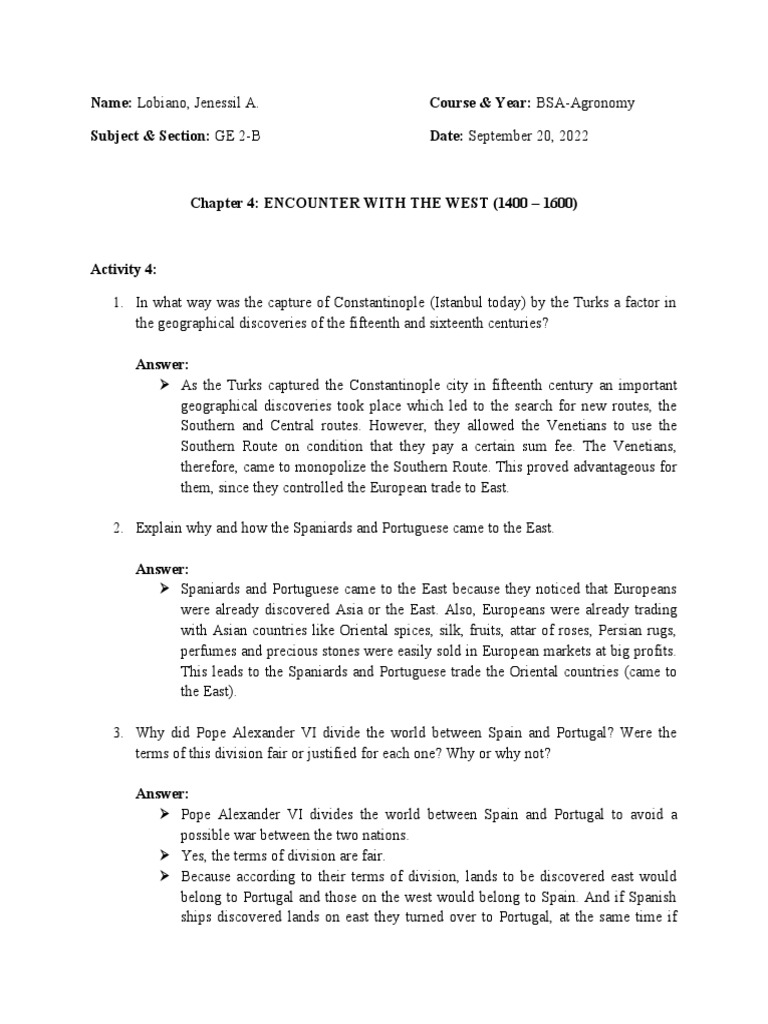 GE2 Lobiano Activity4 | PDF | Luzon | Age Of Discovery