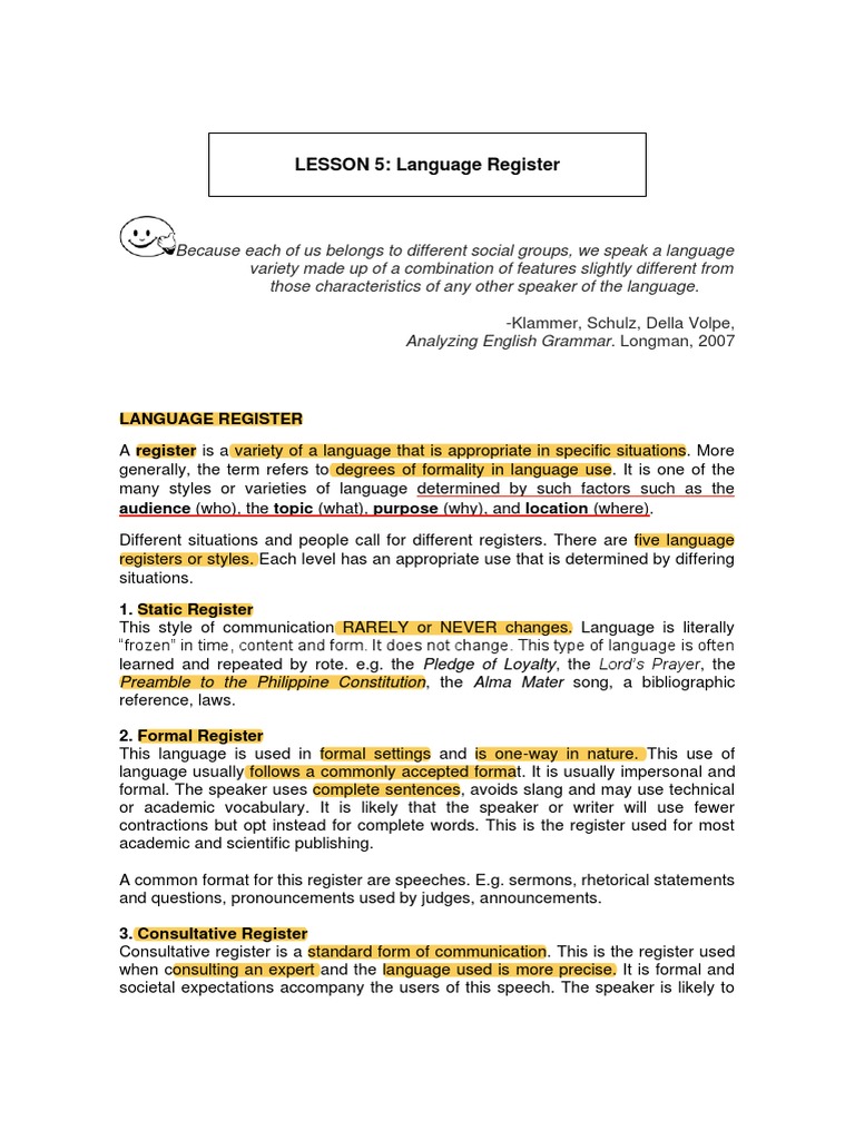 UNIT 1 Lesson 5 Language Register | Download Free PDF | Friendship ...