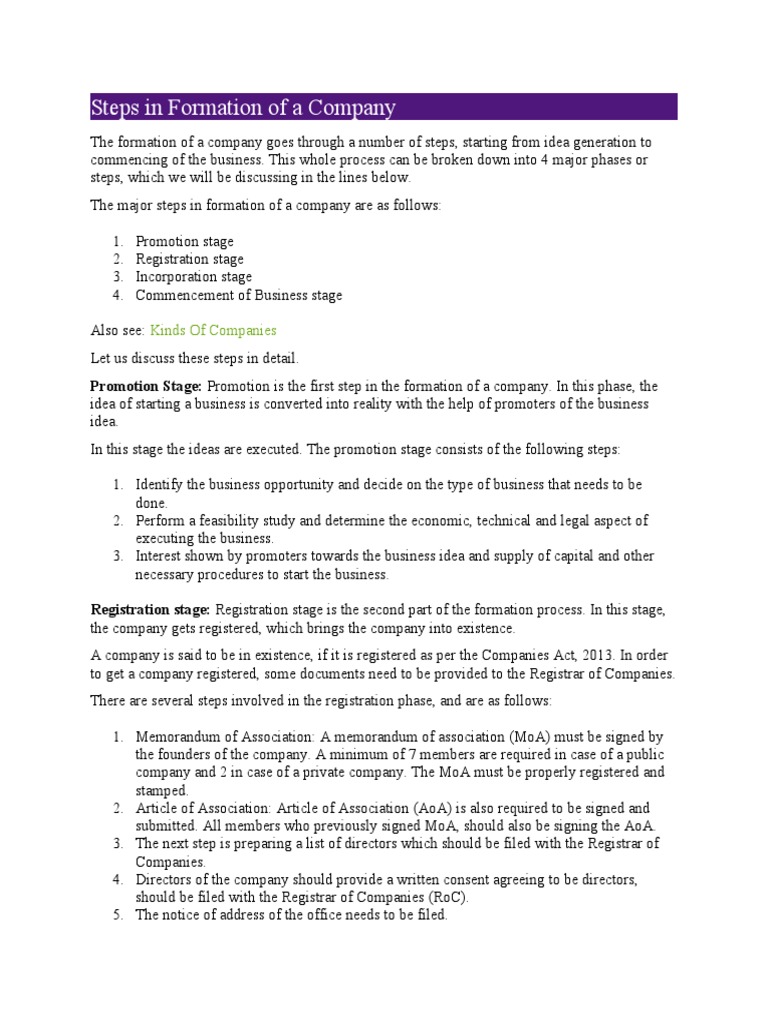 Steps in Formation of A Company | PDF | Business | Government