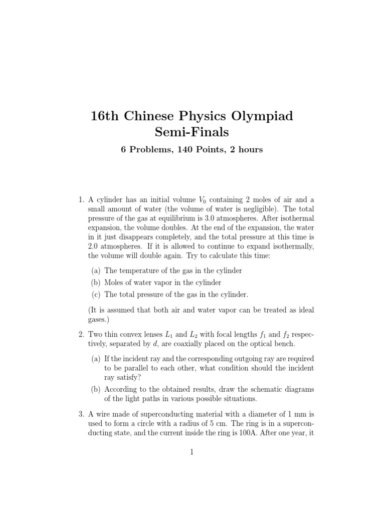 16th Chinese Physics Olympiad Semi Finals | PDF | Stars | Universe