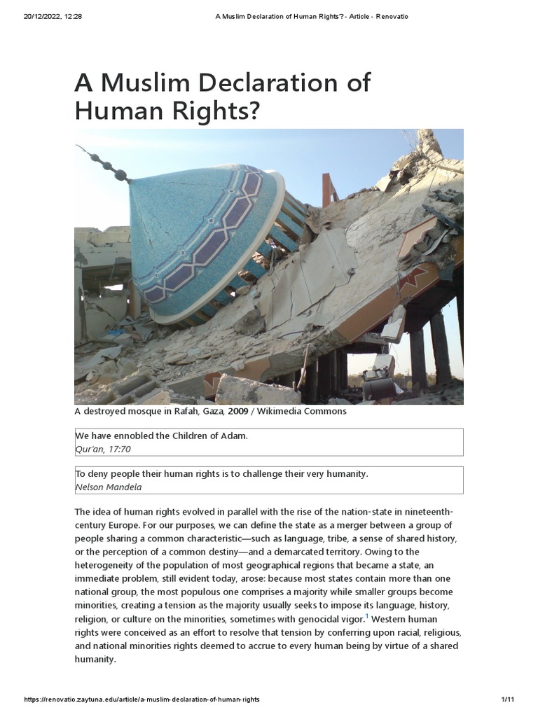 A Muslim Declaration of Human Rights - Article - Renovatio | PDF ...