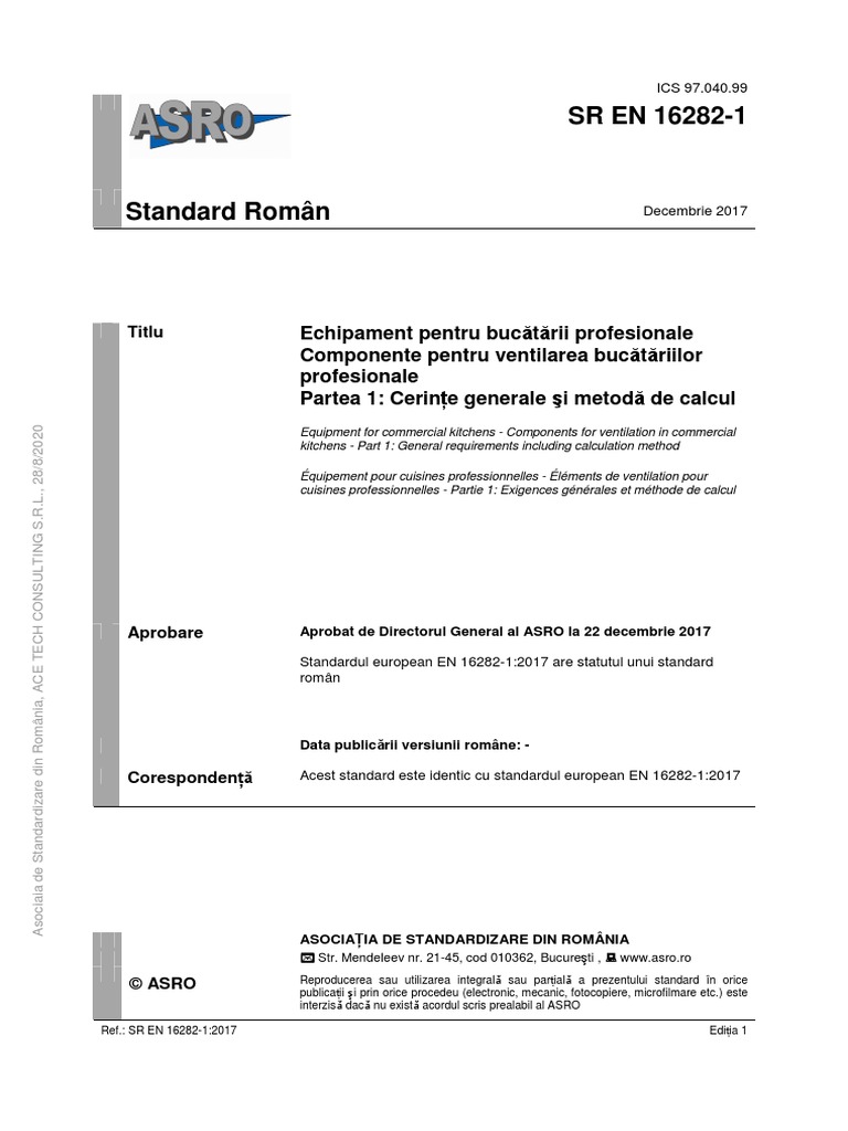 SR EN 16282-1-2017 - Ventilare Bucatarii Profesionale | PDF SR EN 16282-1-2017 - Ventilare Bucatarii Profesionale | PDF