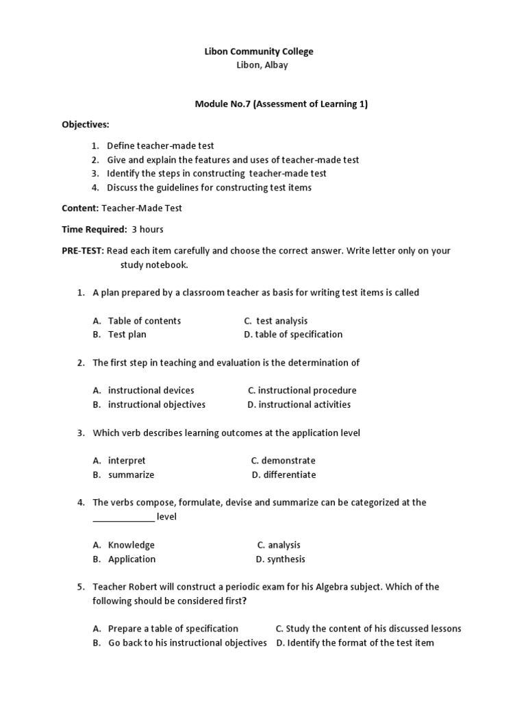 Module 7 Assessment Of Learning 1 Pdf Test Assessment