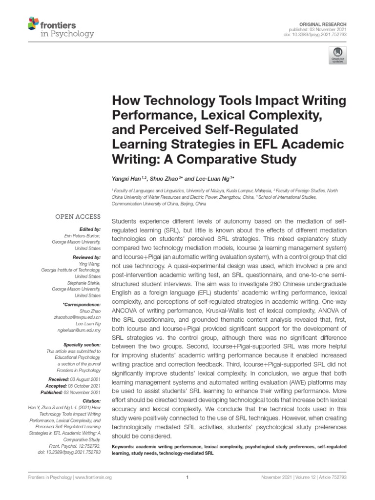 How Technology Tools Impact Writing Performance, Lexical Complexity, and Perceived Self ...