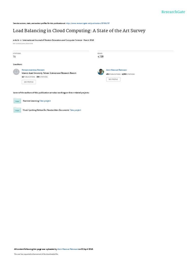 2016 Load Balancing in Cloud Computing A State of The A | PDF | Load Balancing (Computing ...
