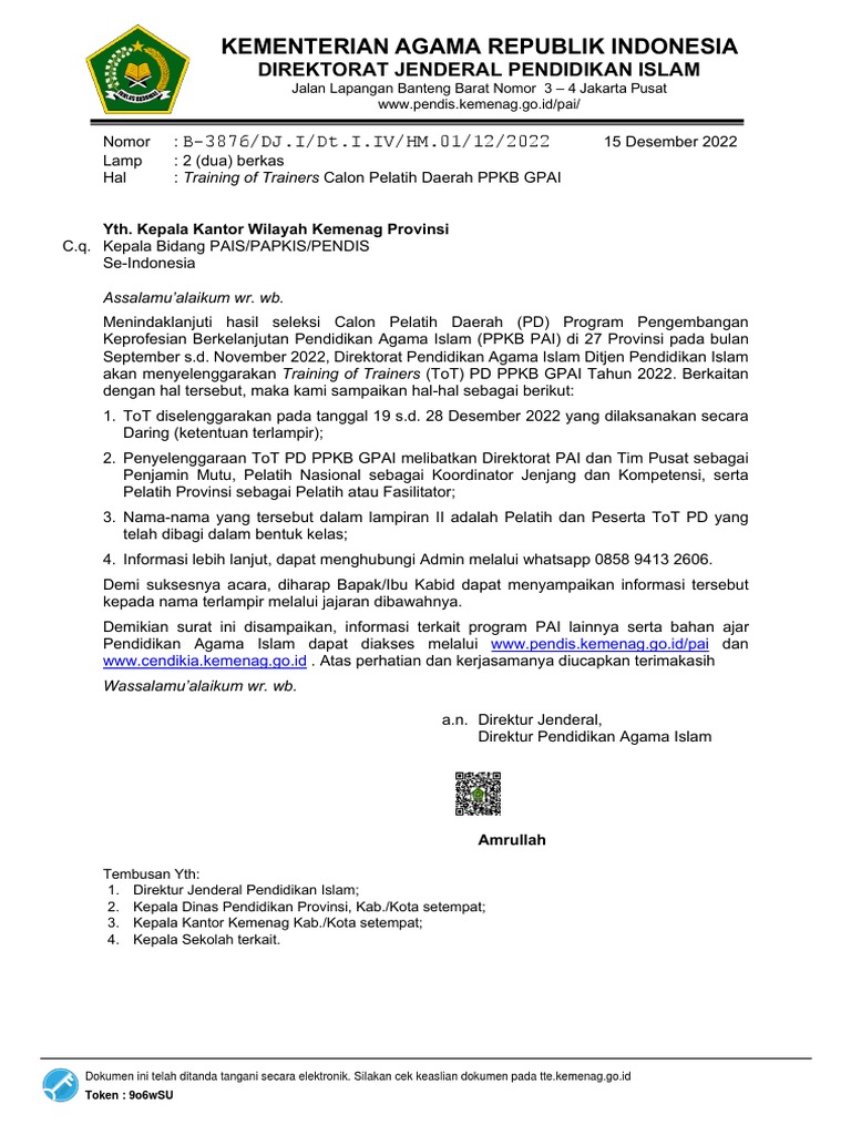 Surat Tot PD PPKB 2022 Tte | PDF