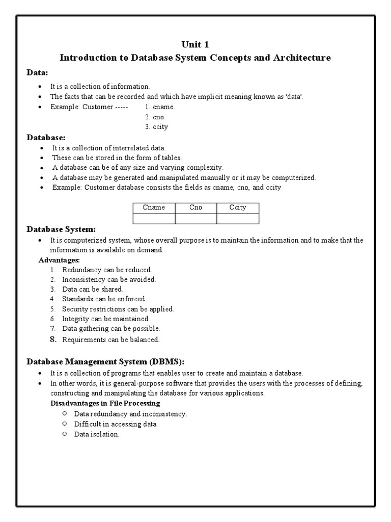 Intro To DBMS Unit 1 AKTU | PDF | Databases | Conceptual Model Intro To DBMS Unit 1 AKTU | PDF | Databases | Conceptual Model