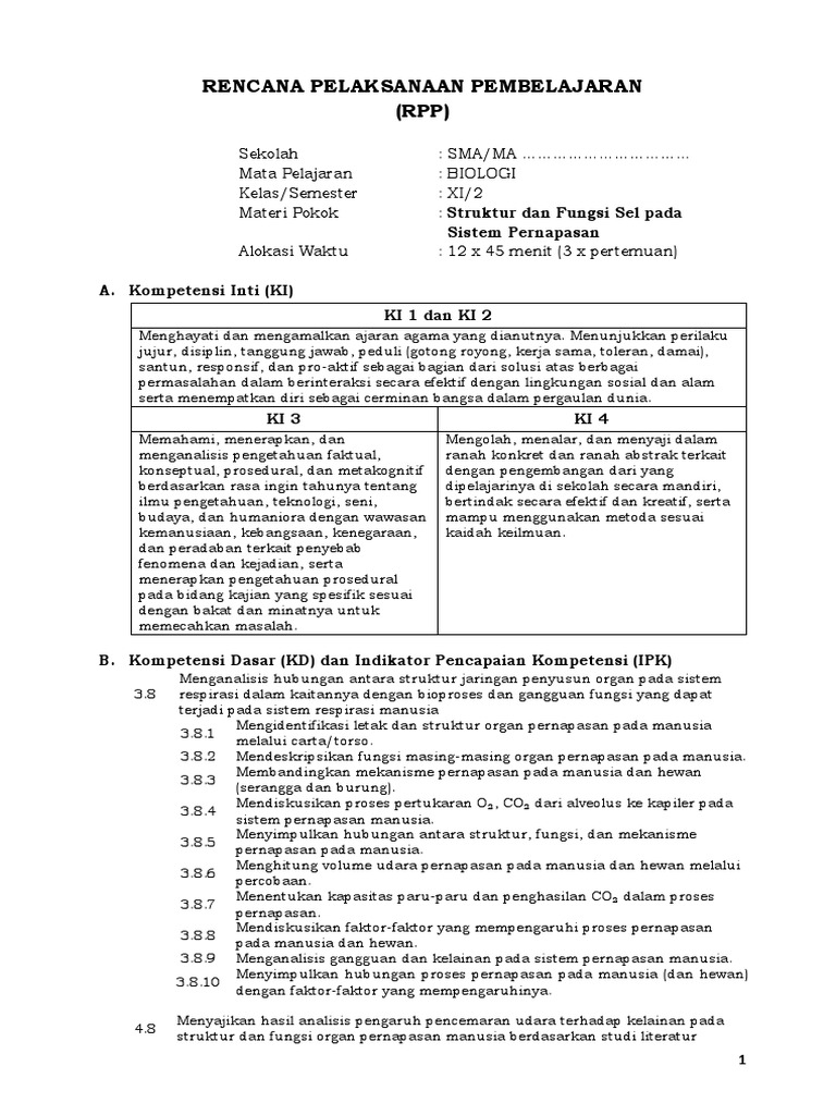 RPP Struktur Dan Fungsi Sel Pada Sistem | PDF