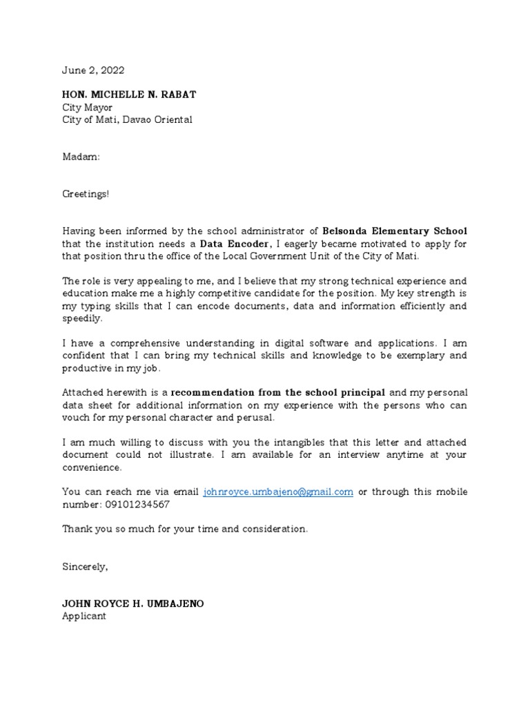 Application Letter and Recommendation-Job Order | PDF