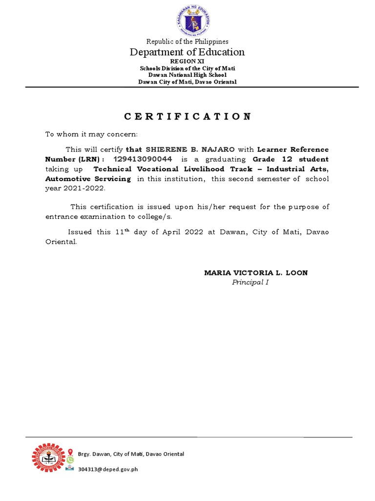 Certification - graduating-GAS TVL | PDF