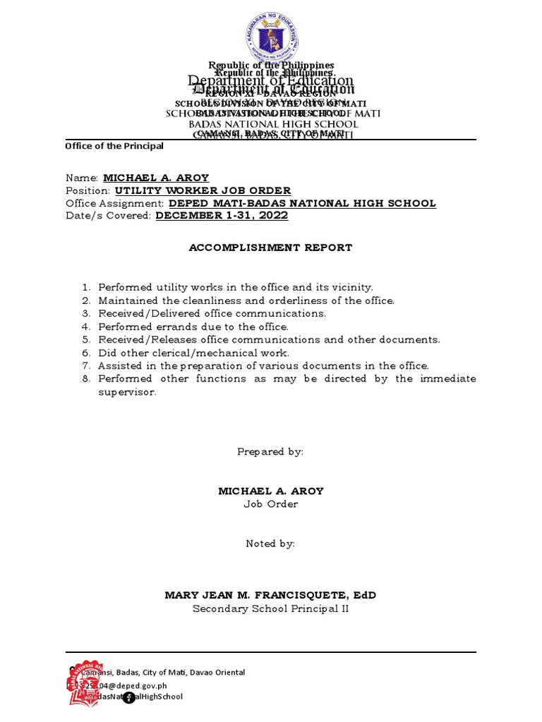 Utility Worker Accomplishment Report | PDF