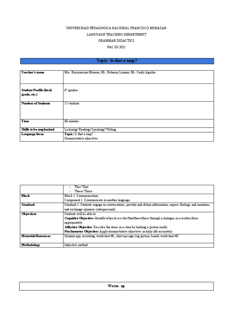 Lesson Plan Demonstrative Adjectives | PDF | Teachers | Linguistics