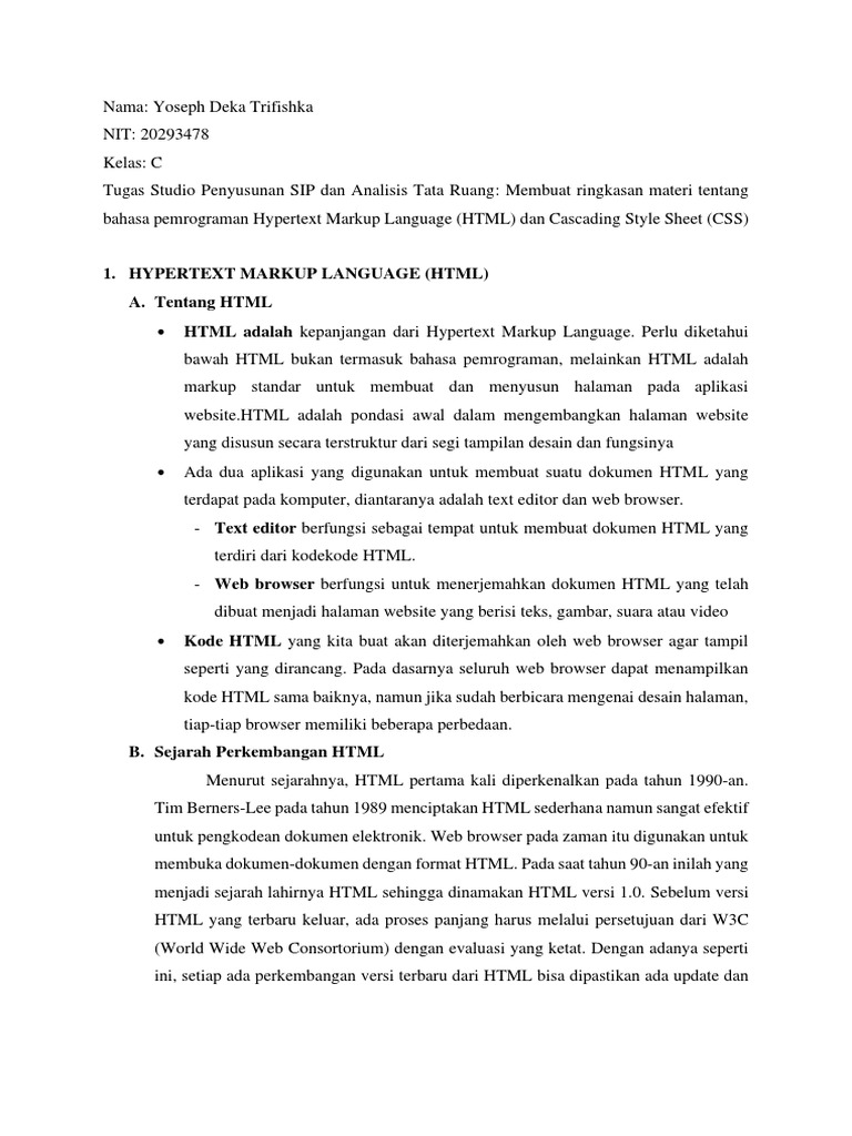 Ringkasan Materi HTML dan CSS untuk Tugas Studio | PDF