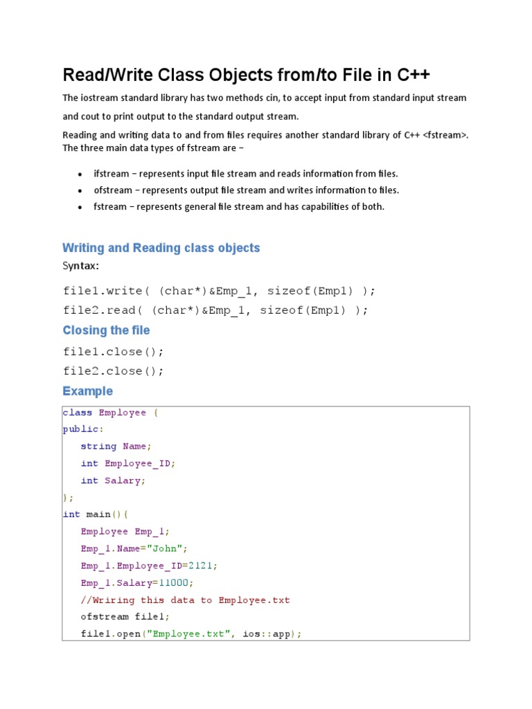 Readwrite Class Objects Fromto File In C Pdf Inheritance Object Oriented Programming 