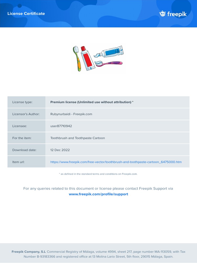 Premium License for Toothbrush Cartoon | PDF