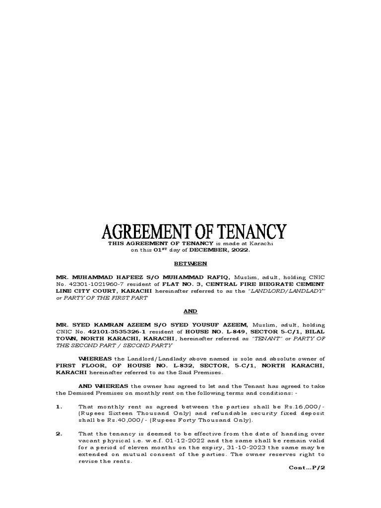 2 Page Tenancy Agreement...... Balnk | PDF | Leasehold Estate | Real ...
