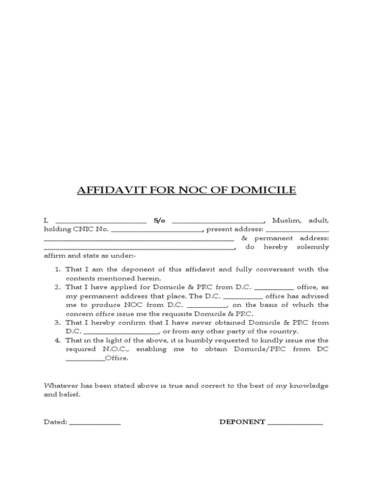 Affidavit NOC Domicile PRC | PDF