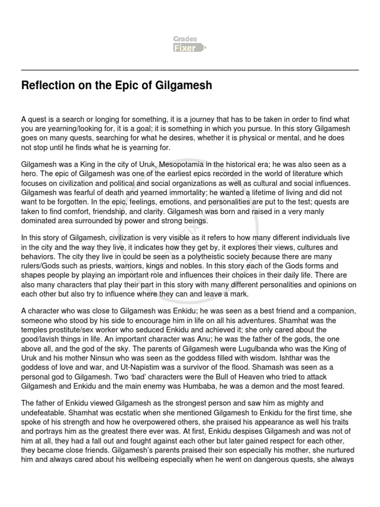 Reflection On The Epic of Gilgamesh | PDF | Epic Of Gilgamesh