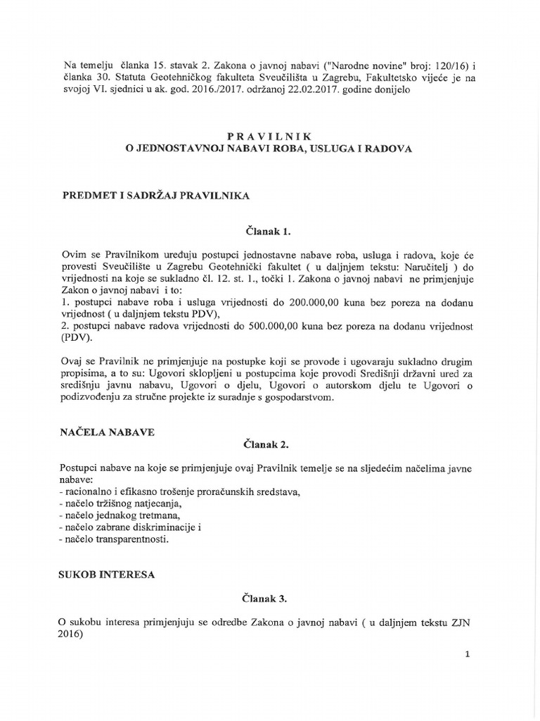 Primjer - Pravilnik o Jednostavnoj Nabavi Roba, Usluga I Radova | PDF