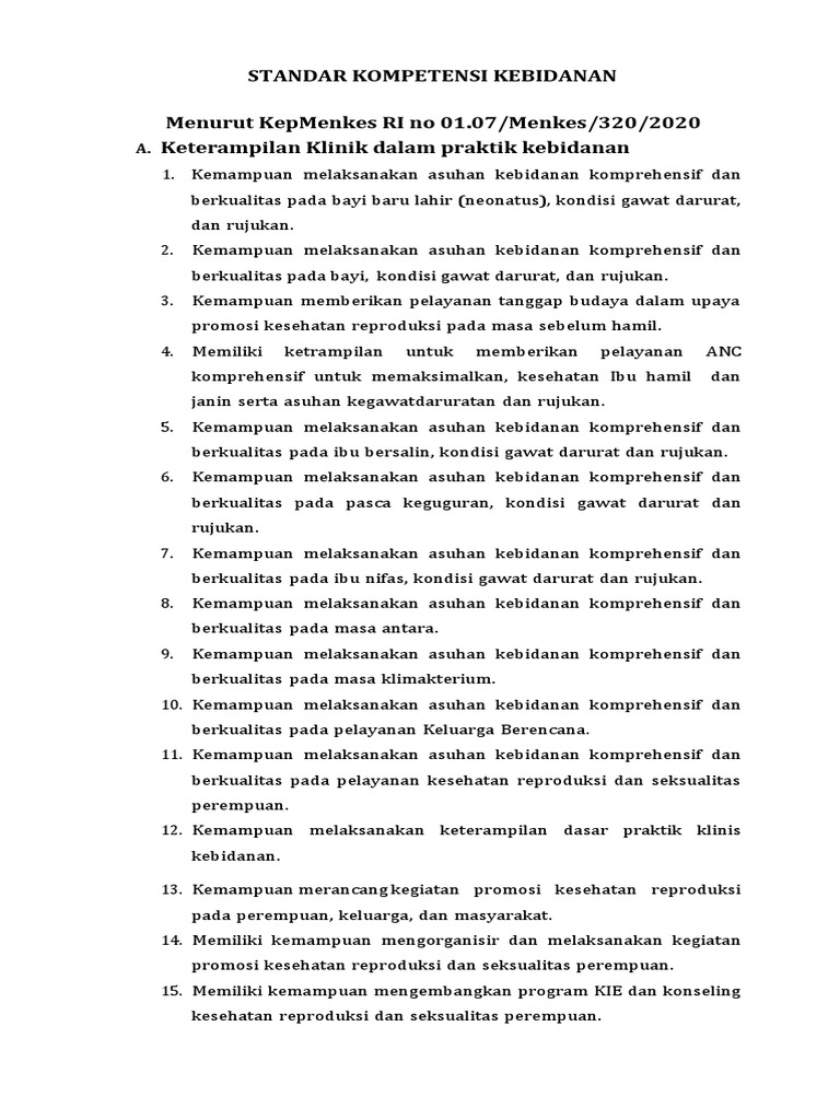 Standar Kompetensi Bidan VK (LDD) | PDF