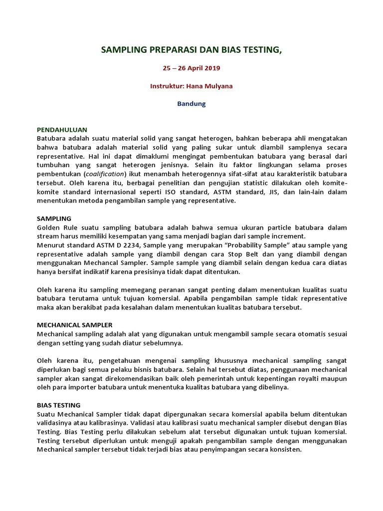 Pelatihan Sampling & Bias Batubara | PDF
