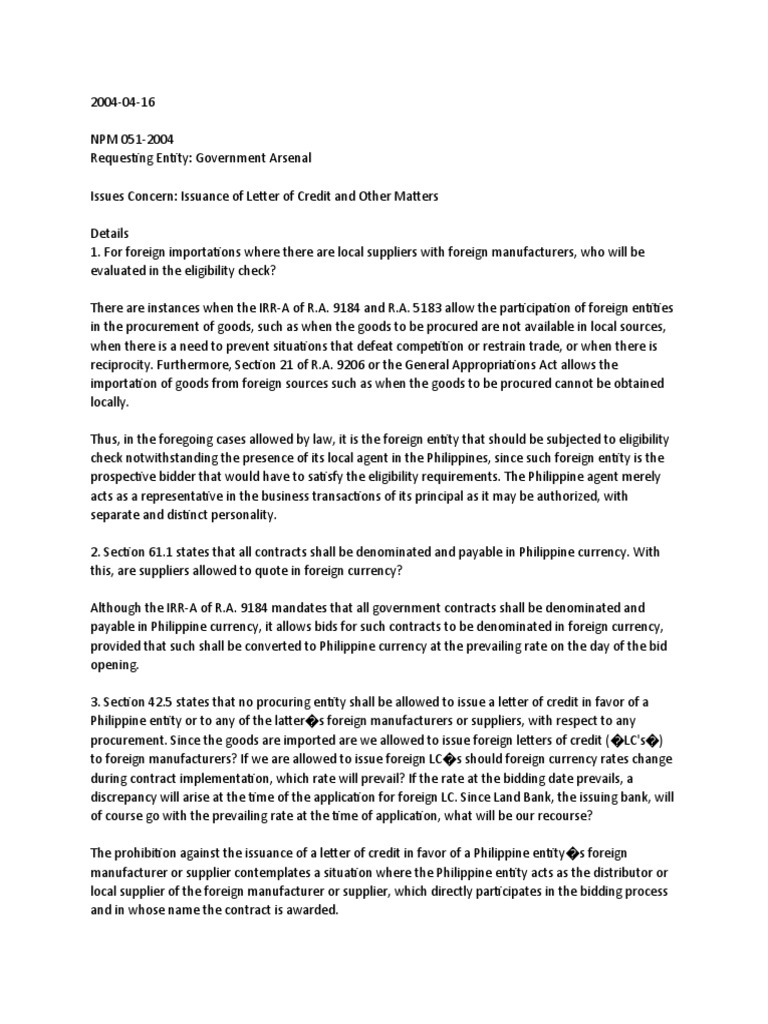 Foreign Currency Non Policy Matters GPPB | PDF | Letter Of Credit ...