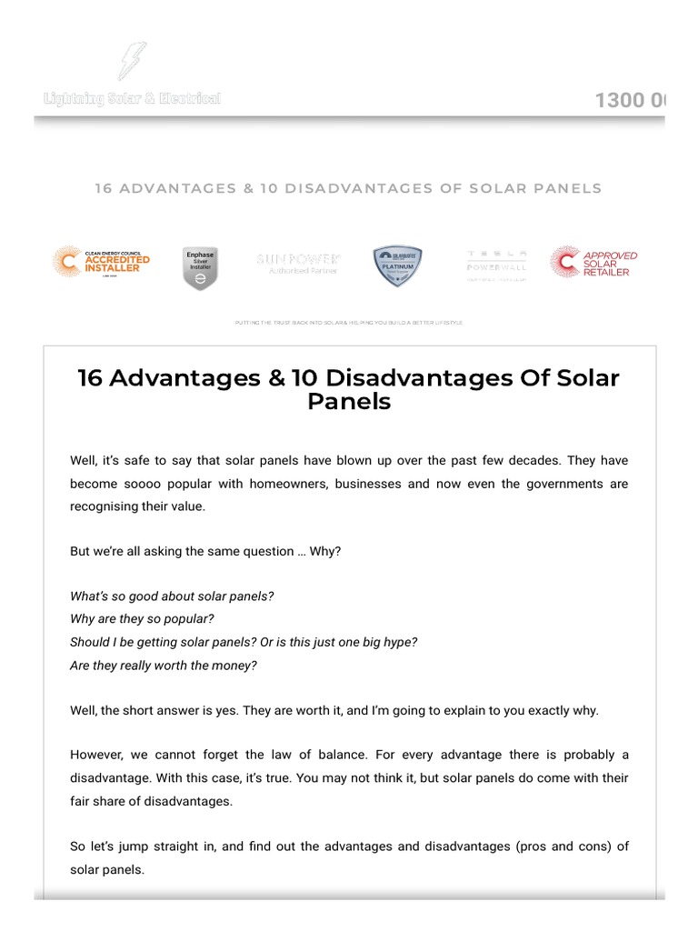 Solar Panels: Pros and Cons Explained | PDF | Solar Power | Photovoltaics