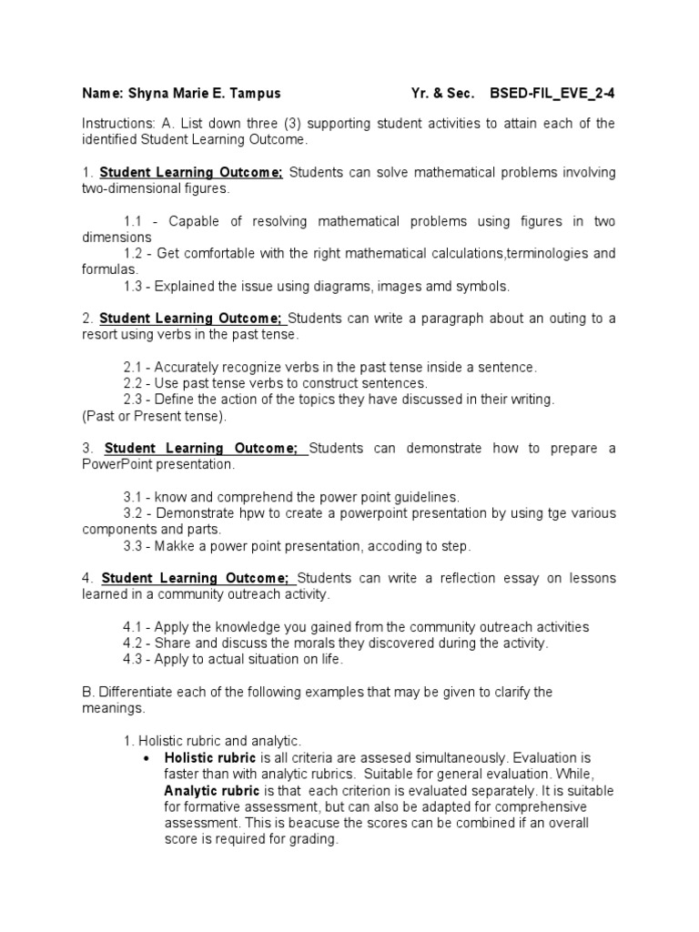 ASL-1 Lesson4 Activity1 (Tampus) | PDF | Educational Assessment ...