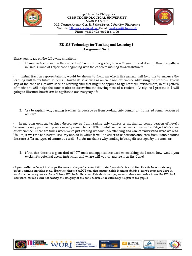 SHYNA MARIE TAMPUS - ED215. Assignment Lesson 2 | PDF | Educational Technology | Learning
