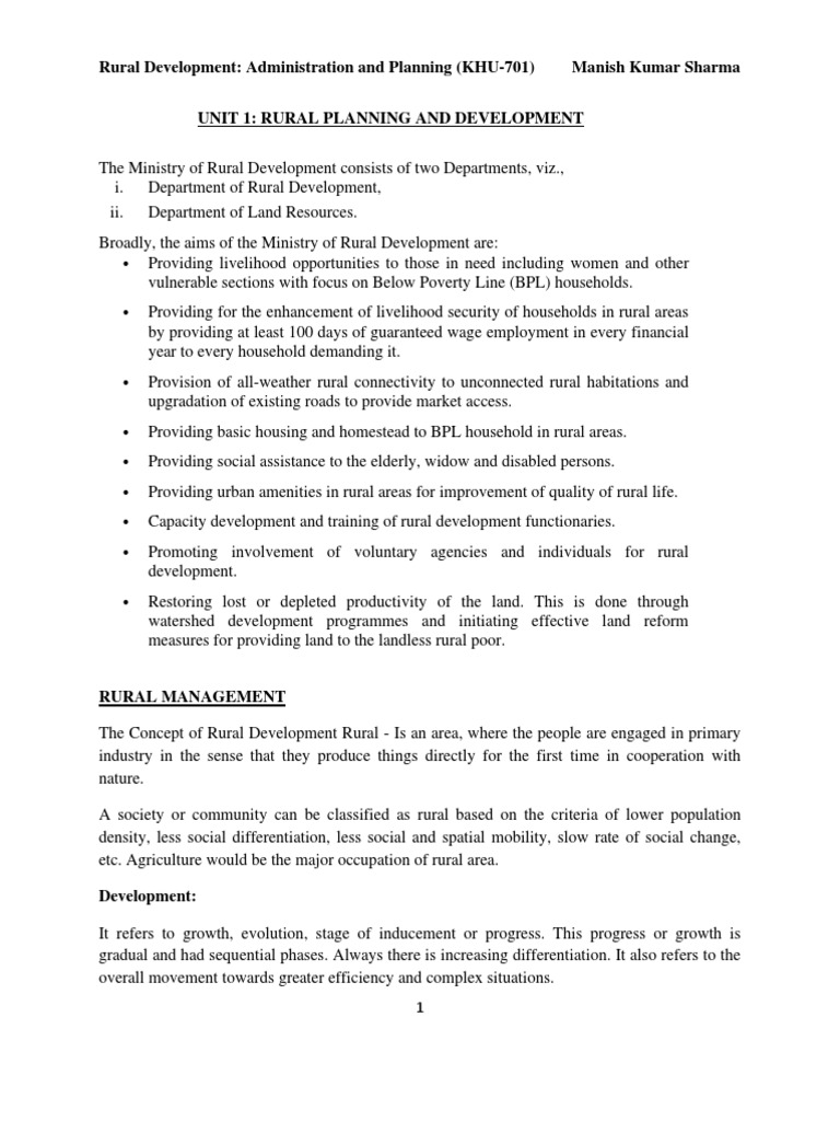 1 - UNIT-1 - Rural Planning & Development - BY MANISH KUMAR SHARMA ...