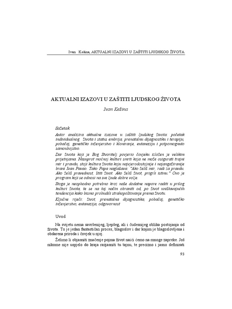 Aktualni Izazovi U Zaštiti Ljudskoga Života | PDF