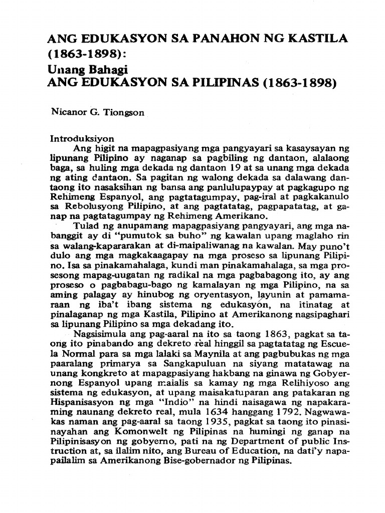 Ang Edukasyon Sa Panahon NG Kastila (1863-1898) : Unang Bahagi Ang ...