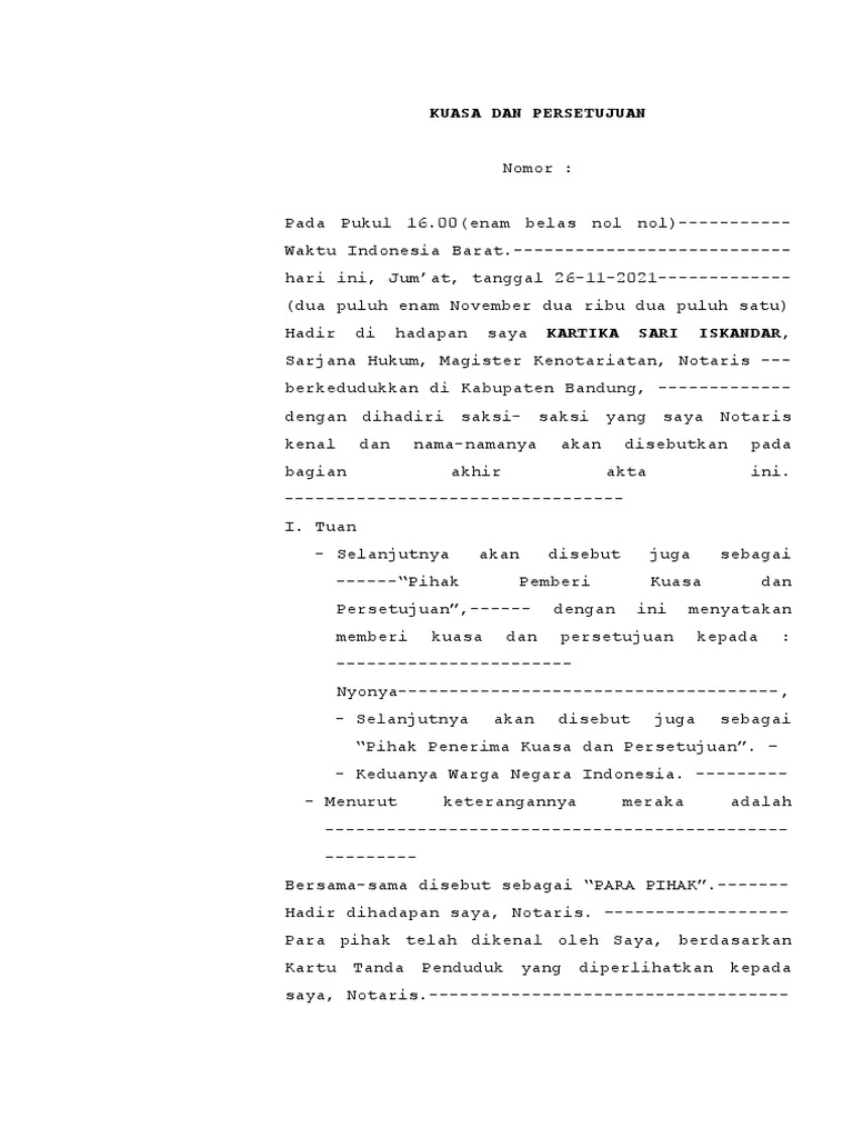 Contoh Akta Kuasa Notaris | PDF