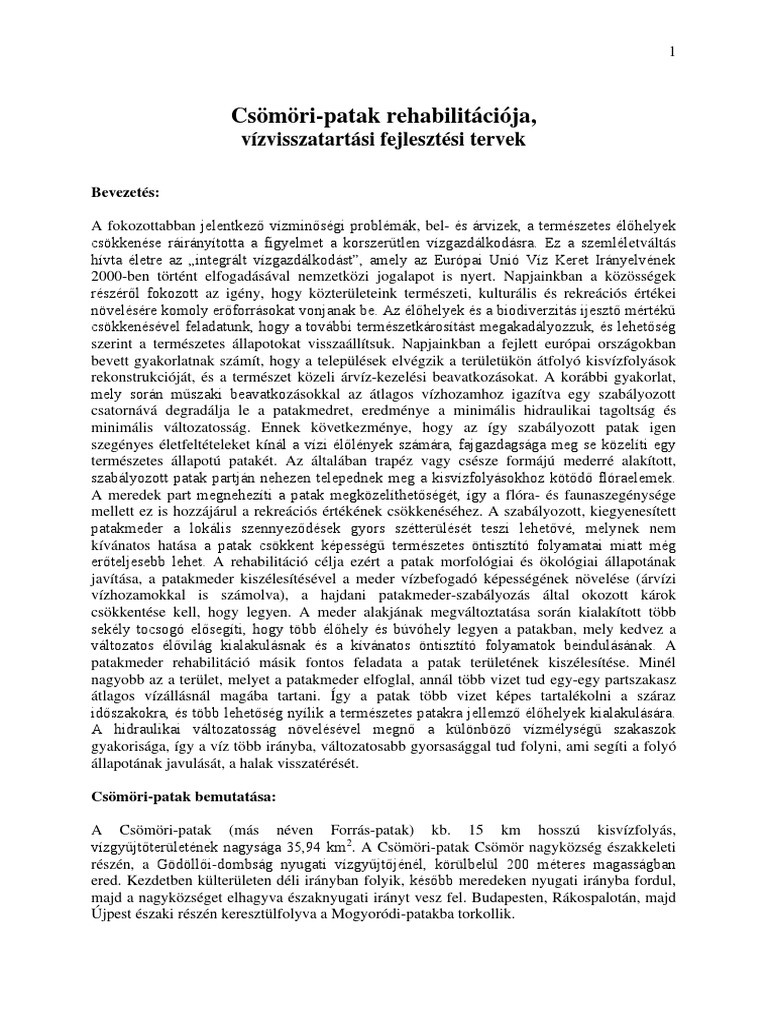 Csömöri-Patak Rehabilitacio | PDF