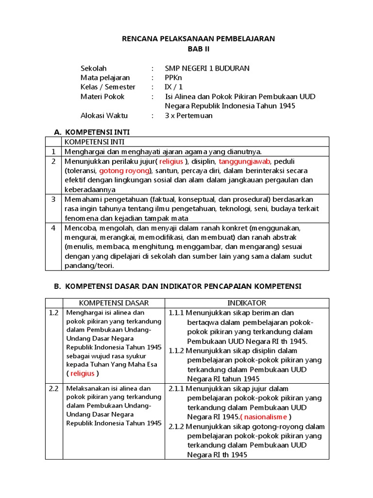 RPP Kelas 9 BAB 2 | PDF