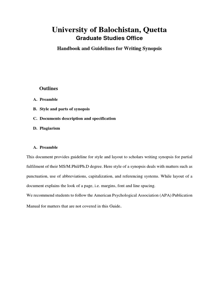 Synopsis Writing Guidelines | PDF | Citation | Written Communication